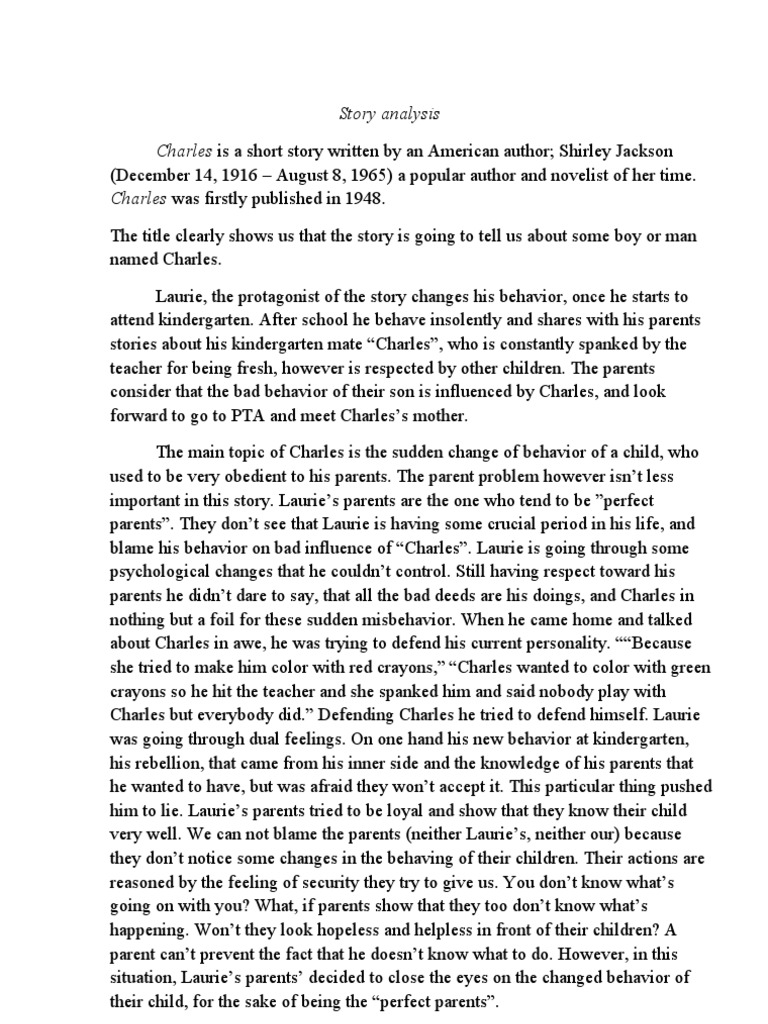 Story Analysis Charles Is A Short Story Written by An American Author ...