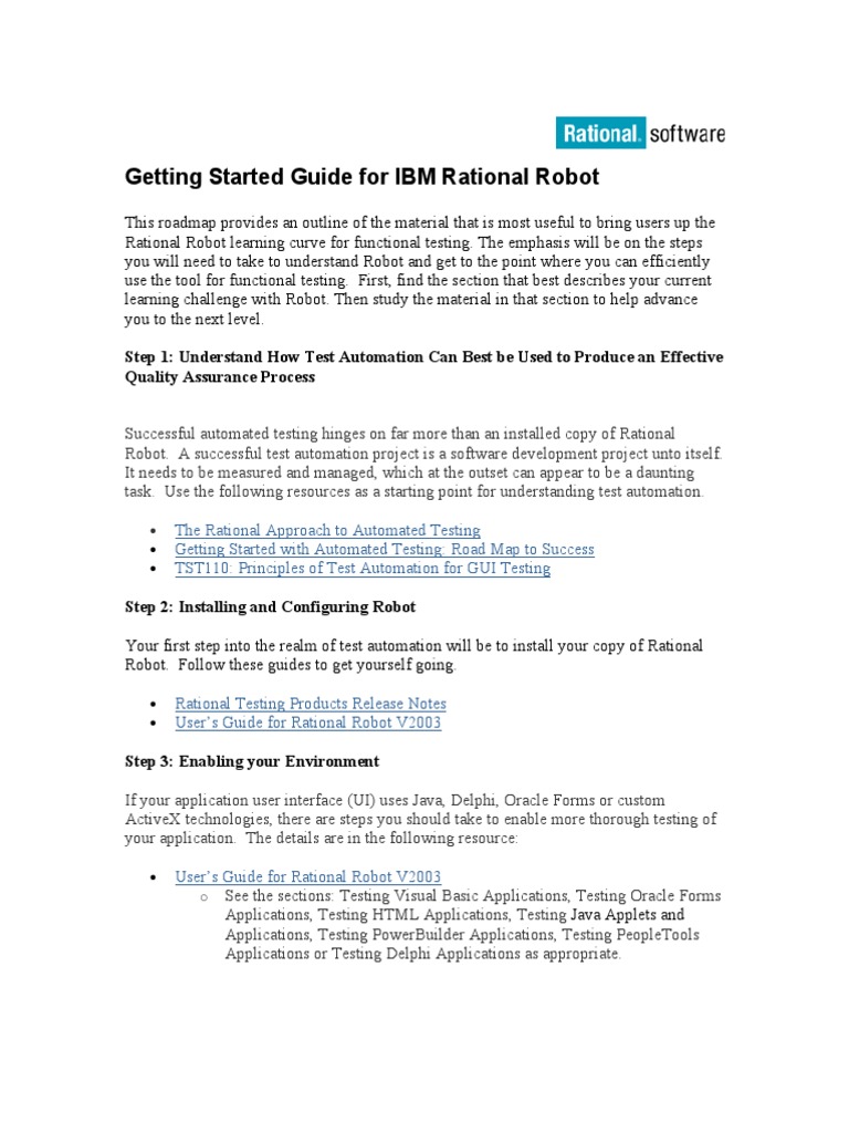 Getting Started Guide for IBM Rational Robot Testing | PDF | Automation ...