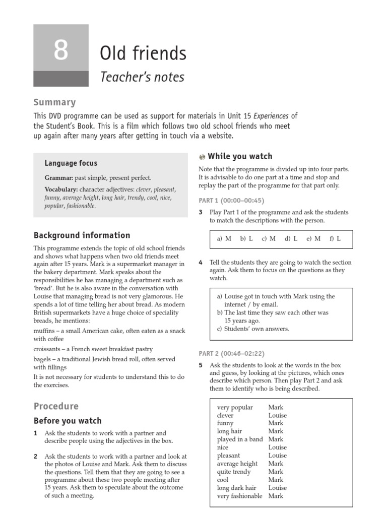 Old Friends: Teacher's Notes | PDF