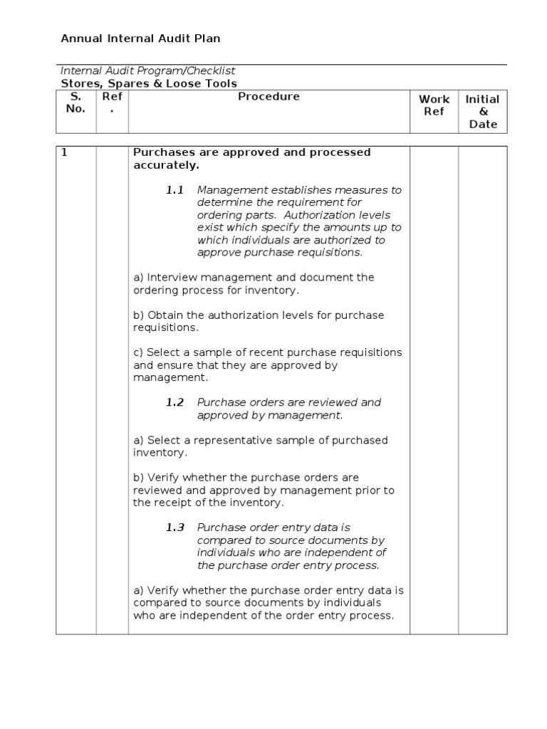 Audit Checklist for Stores and Loose Tools | PDF | Audit | Internal Audit
