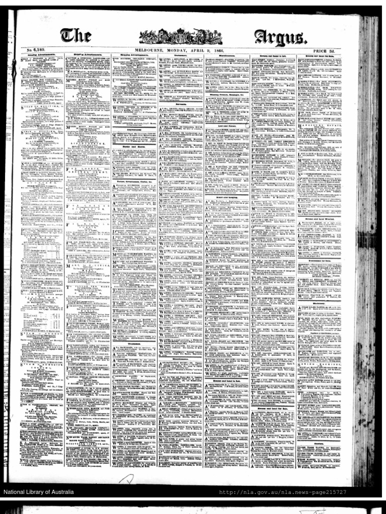 The Argus (Melbourne, Vic. 1848 - 1957) Monday 9 April 1866 | PDF ...