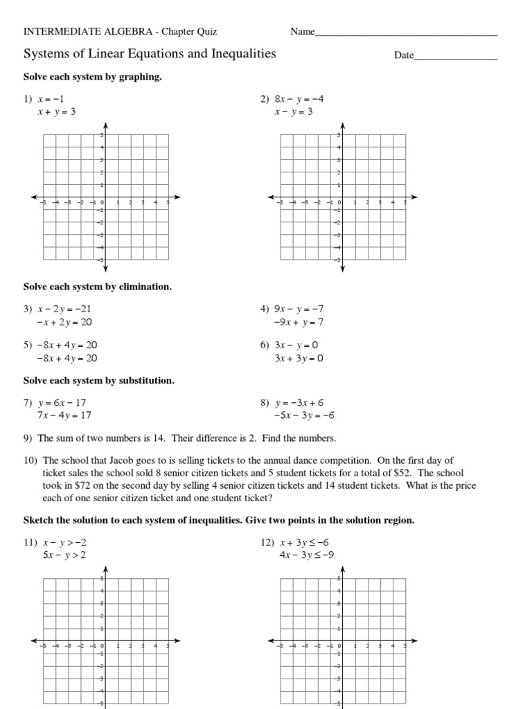 Chapter Quiz - Linear Equations and Inequalities | PDF | Equations ...