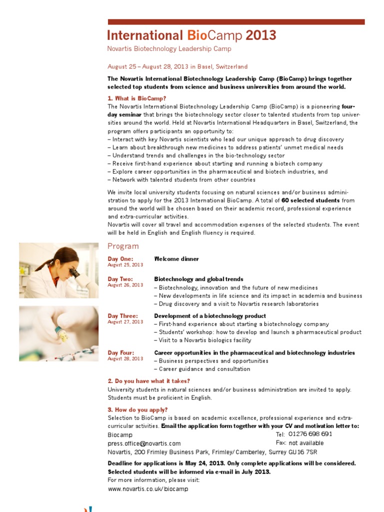 BioCamp 2013 Programme | PDF | Biotechnology | Novartis