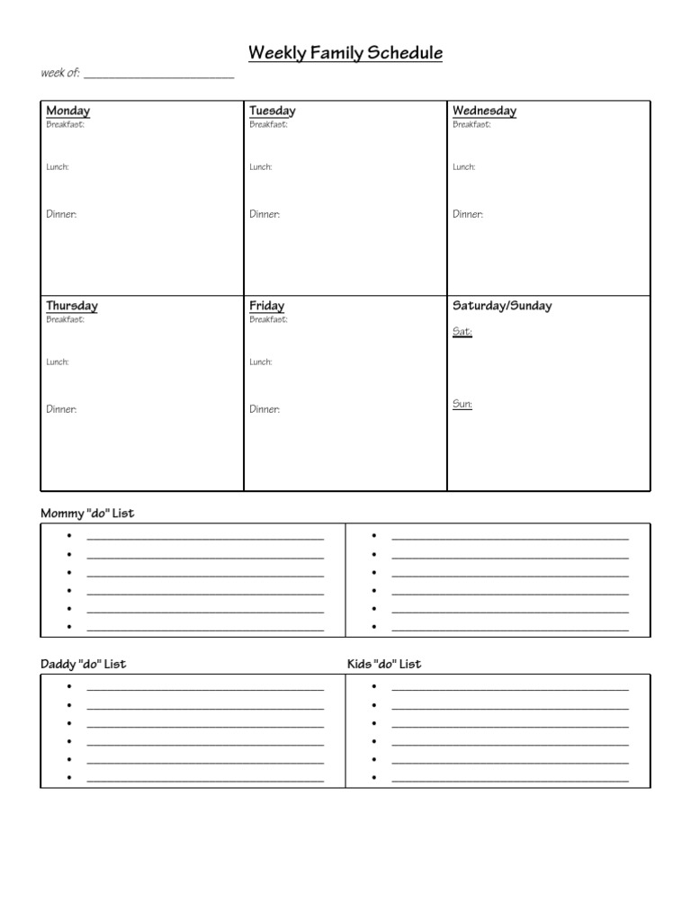 Weekly Family Schedule Template | PDF