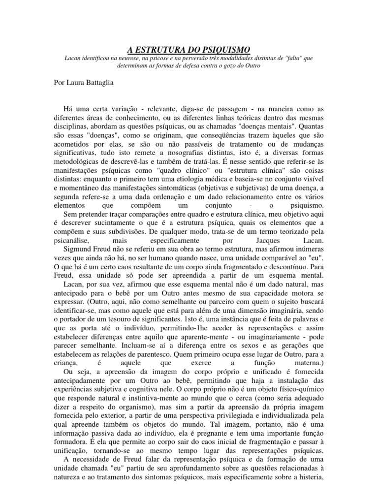 A Estrutura Do Psiquismo | PDF | Jacques Lacan | Sigmund Freud