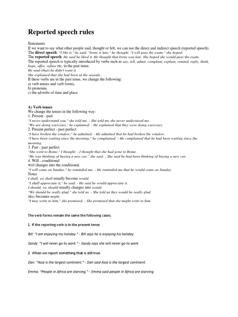 Reported Speech Rules | Download Free PDF | Onomastics | Linguistic ...