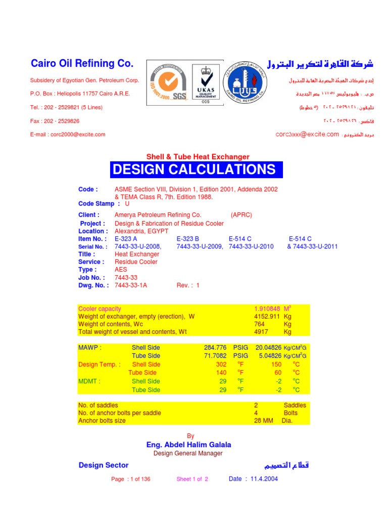Heat Exchanger Mechanical Design Calculations Per ASME & TEMA - by ...