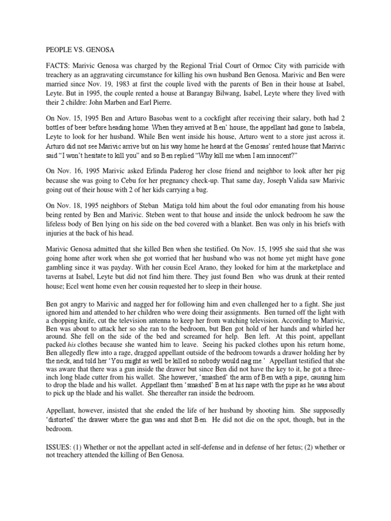 Marivic Genosa: Parricide Case Overview | PDF | Evidence (Law) | Prosecutor