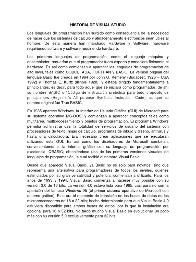 Historia de Visual Studio | PDF | Microsoft Visual Studio | Básico