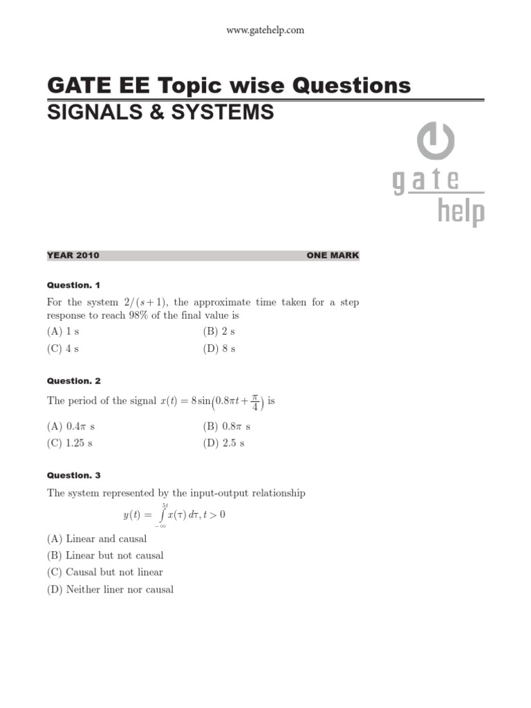 GATE Signals and Systems Questions | PDF