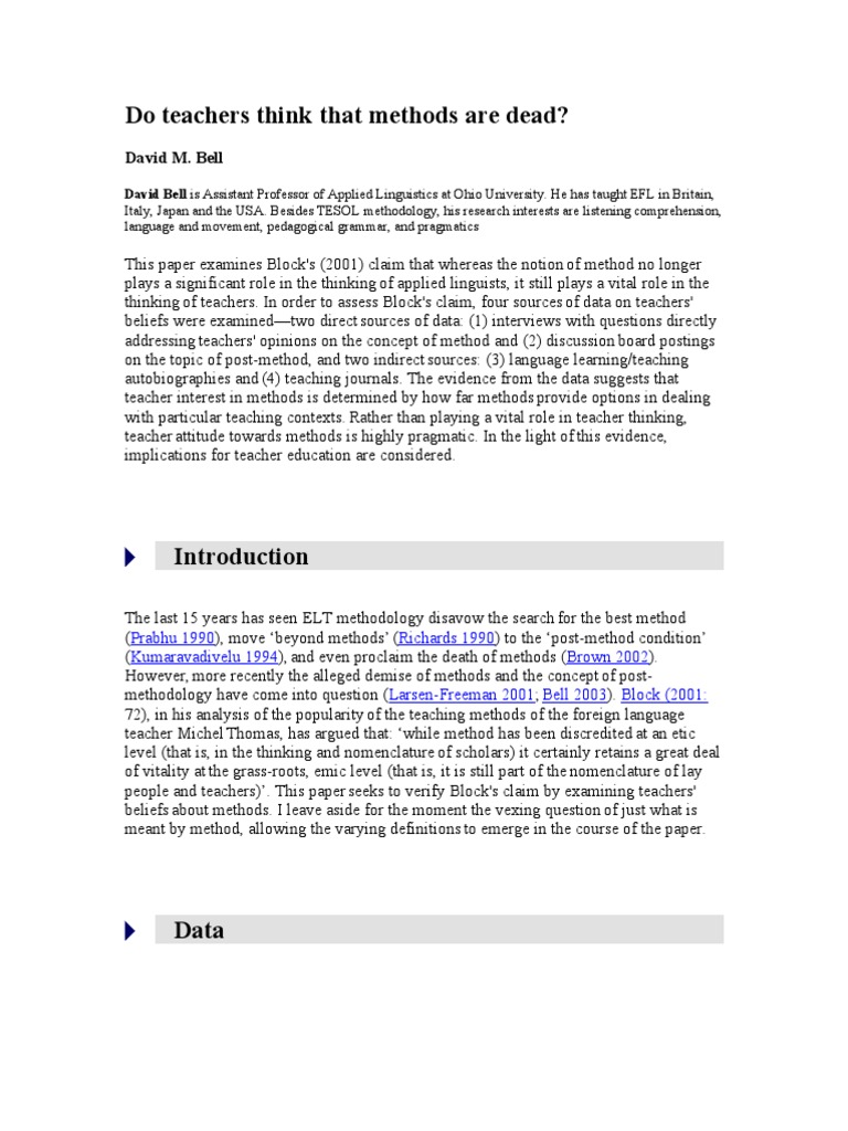 Do Teachers Think That Methods Are Dead | PDF | Language Education ...