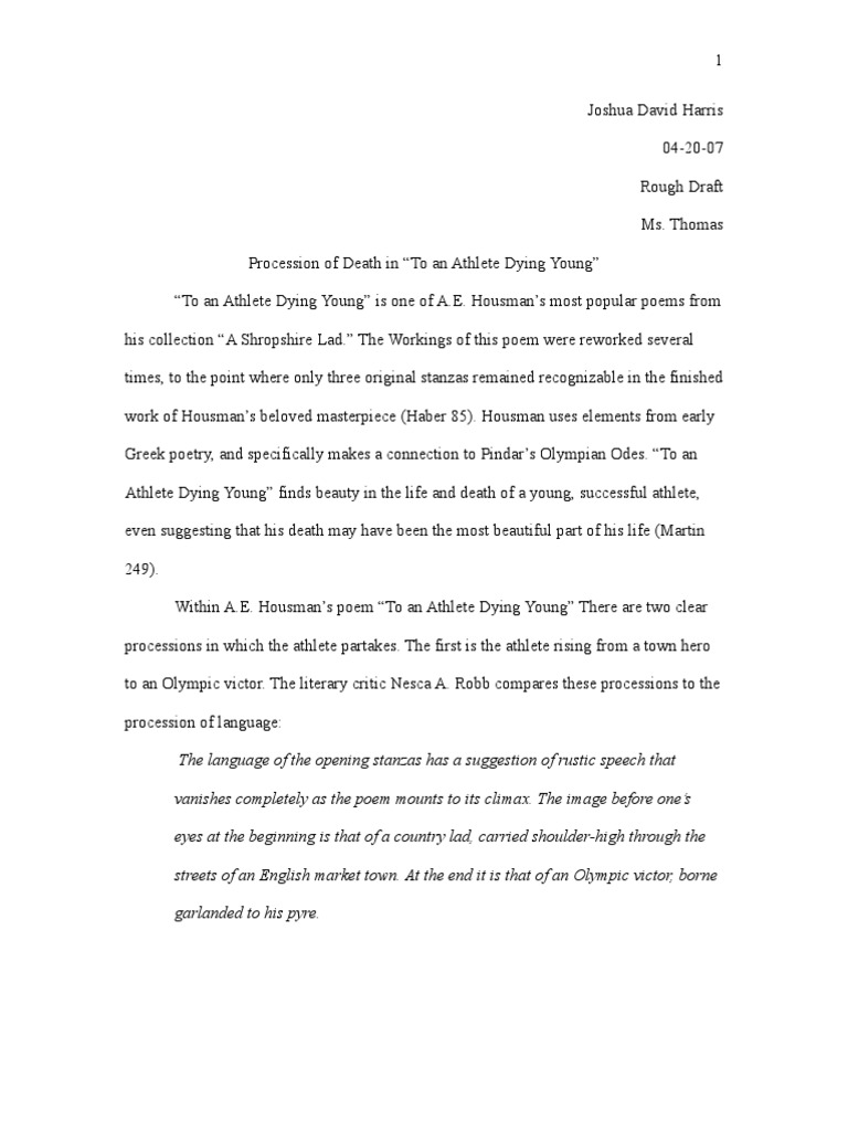 To An Athlete Dying Young A.E. Housman | PDF | Poetry