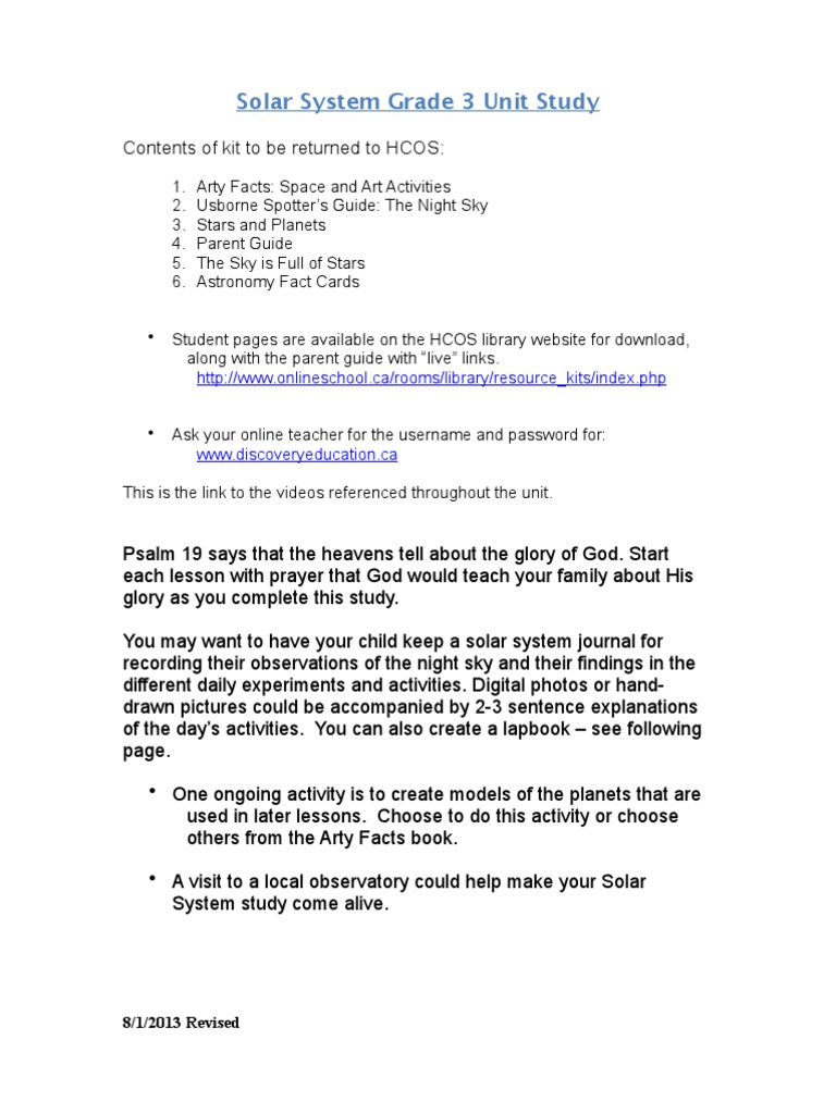 Grade 3 Solar System Unit Study Guide | PDF | Planets | Night Sky