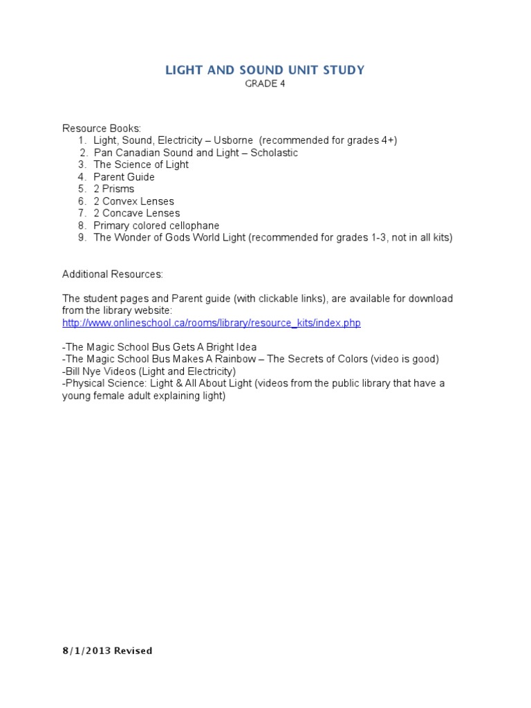Light and Sound Unit Study Guide | PDF | Light | Rainbow