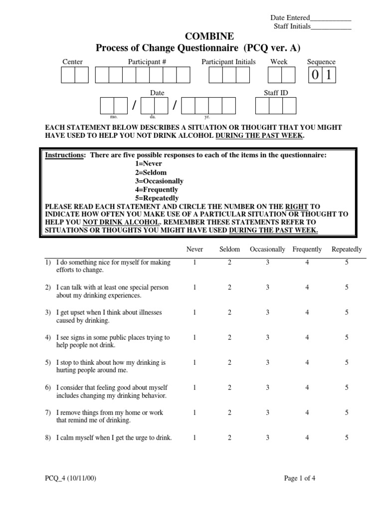Process of Change Questionnaire P CQ 112001 | PDF | Psychological ...