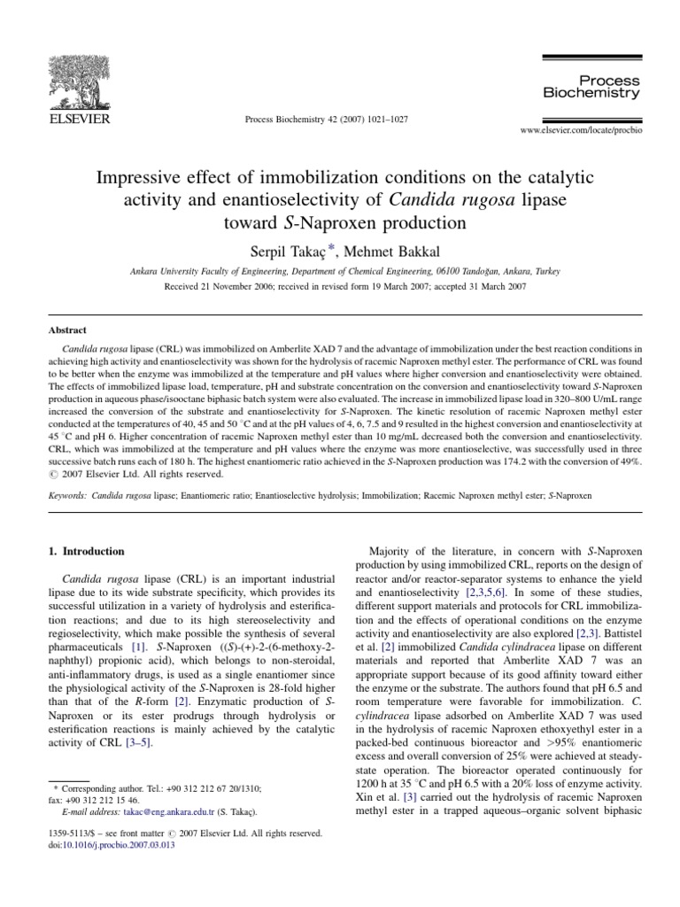 Optimizing Candida rugosa Lipase Immobilization Conditions to Maximize ...