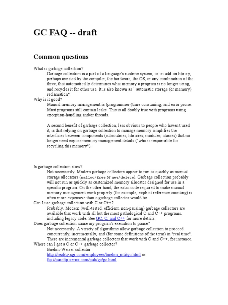 GC FAQ - Draft: Common Questions | PDF | Pointer (Computer Programming ...