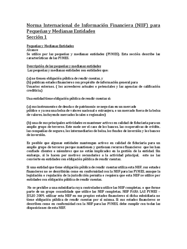 Resumen Niif para Pymes | PDF | normas internacionales de INFORMACION ...