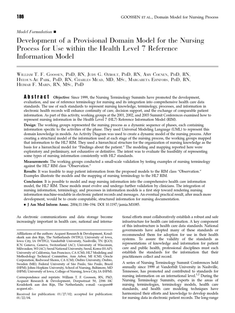 Development of A Provisional Domain Model For The Nursing Process For ...