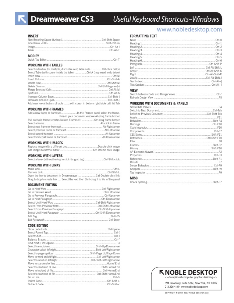 Dreamweaver CS3 Windows Shortcuts | PDF | Paragraph | Software