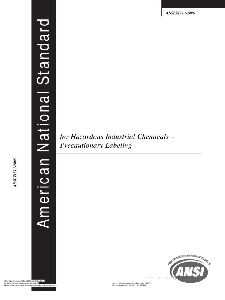 Ansi Z129 - 1 For Hazardous Industrial Chemicals - Precautionary ...