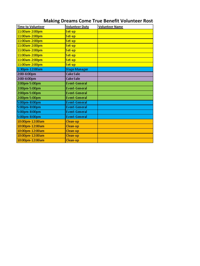 Volunteer Schedule for Event Day | PDF