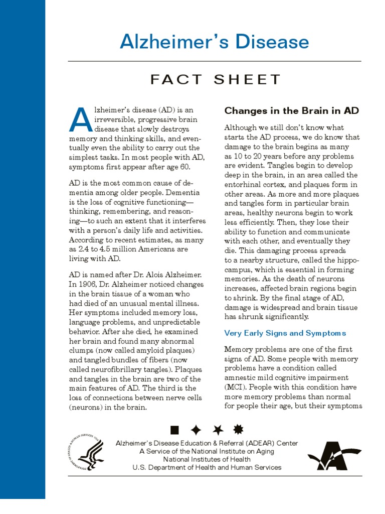 Alzheimer's Disease Fact Sheet | PDF | Alzheimer's Disease | Dementia