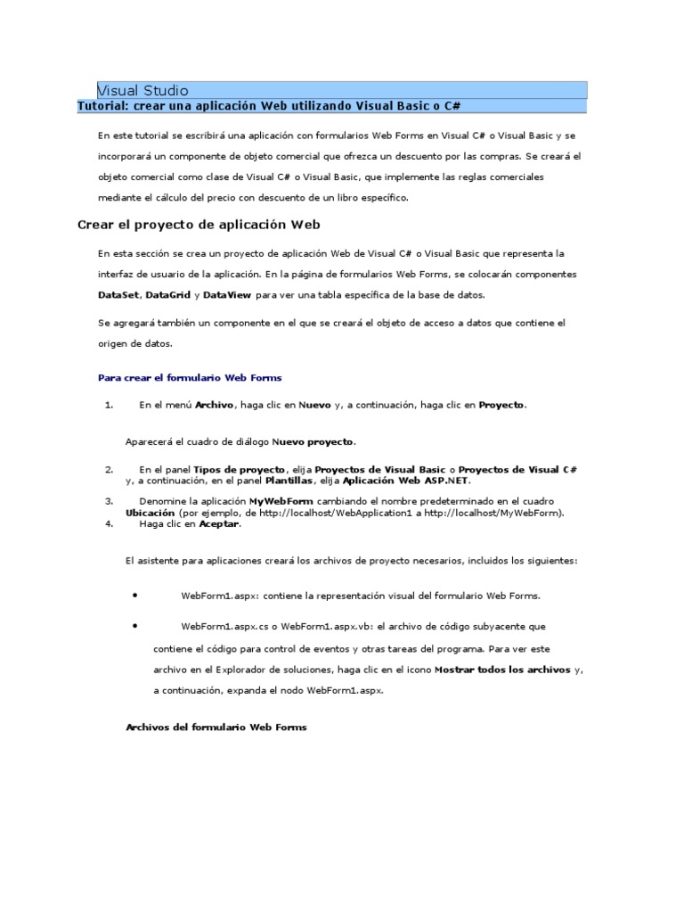 Crear Una Aplicación Web Utilizando Visual Basic o C#Visual Studio ...