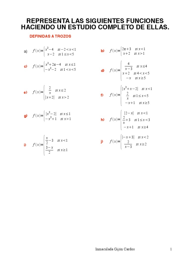 Ejercicios Funciones Definidas A Trozos | PDF