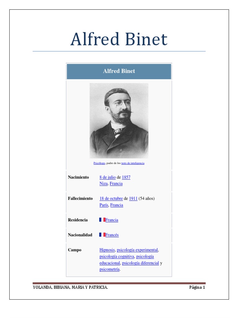 Alfred Binet: Pionero en Psicometría | PDF | Sicología | Cognición