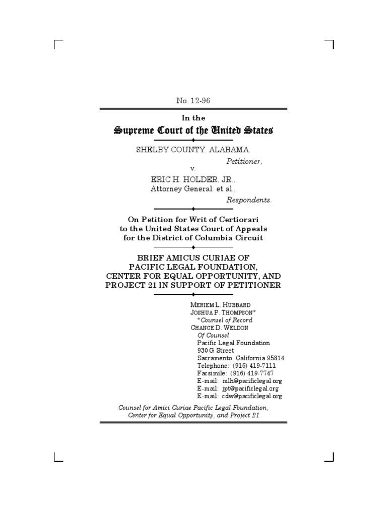 Voting Rights Act-PLF Brief | PDF | Voting Rights Act Of 1965 | Equal ...