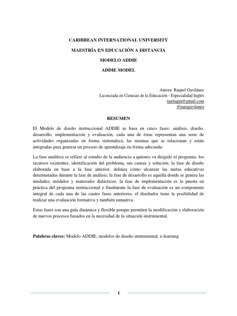 Modelo ADDIE | PDF | Diseño instruccional | Diseño