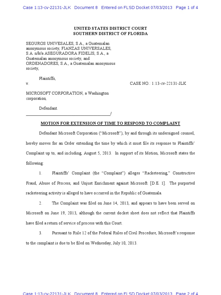 13 22131 008 Motion To Extend Time | PDF | Complaint | Judiciaries