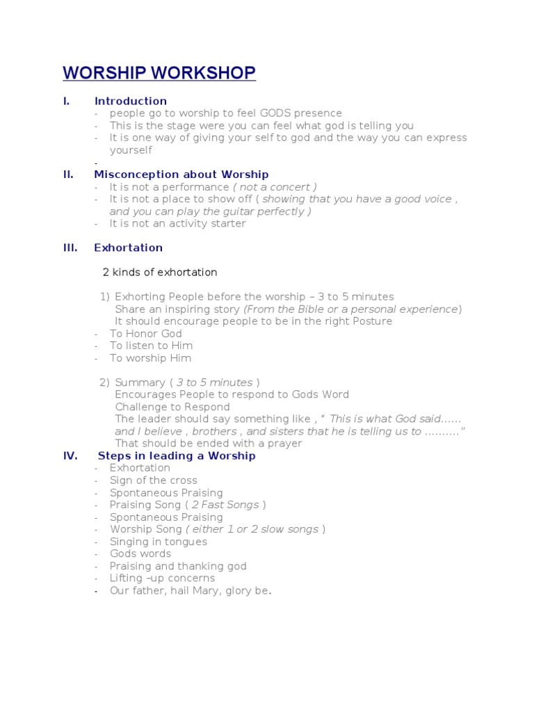 Exhortation in Worship Workshop Guide | PDF | Career & Growth ...
