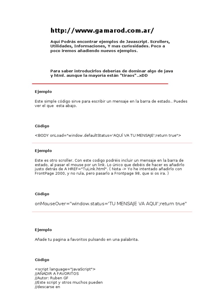 Aquí Podrás Encontrar Ejemplos de Javascript | PDF | Script Java ... Aquí Podrás Encontrar Ejemplos de Javascript | PDF | Script Java ...