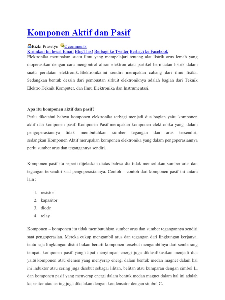 Komponen Elektronika: Aktif vs Pasif | PDF