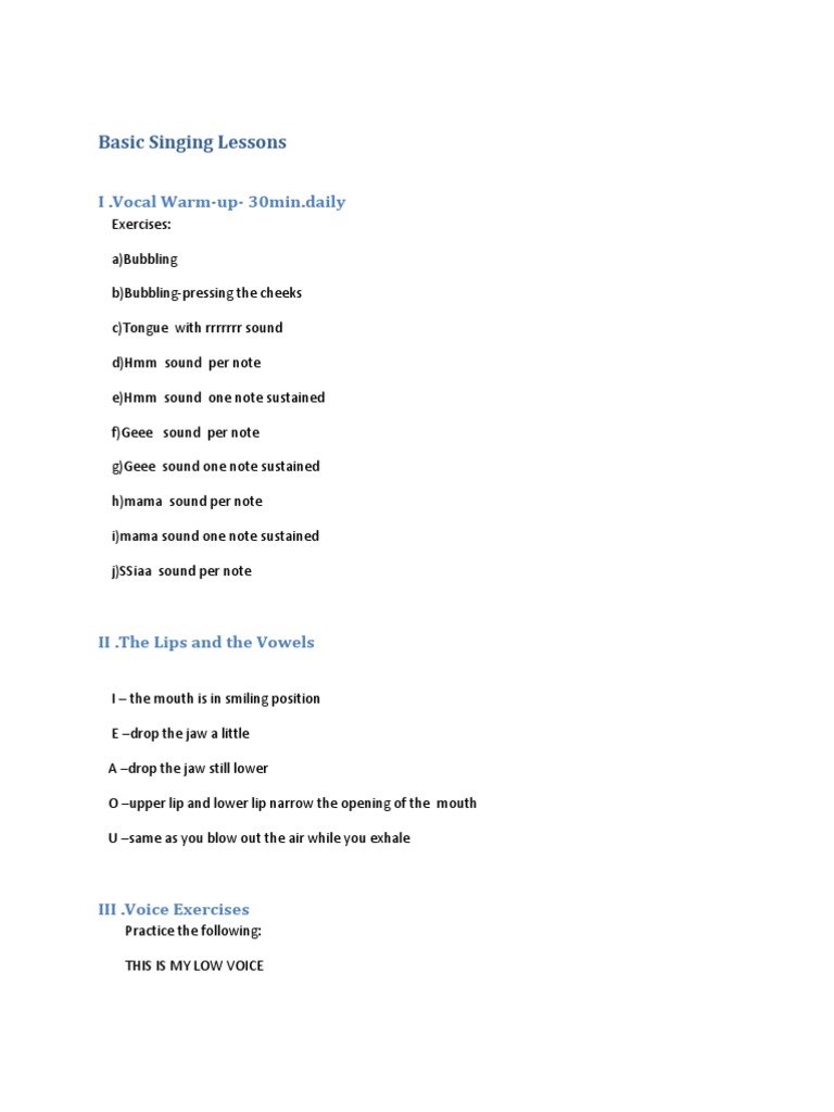 Basic Singing Lessons | PDF | Vocal Pedagogy | Singing