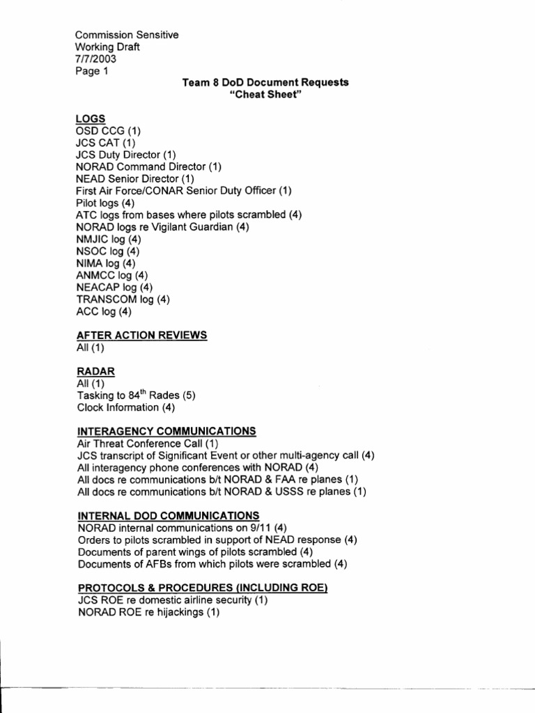 SD B2 DOD 2 of 2 FDR - 7-7-03 Team 8 DOD Document Requests Cheat Sheet ...