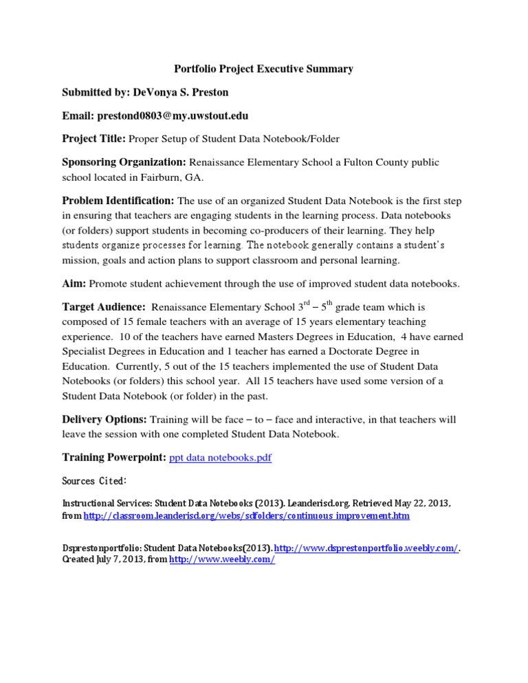 Devonya Portfolio Project Executive Summary With Url | PDF | Career ...