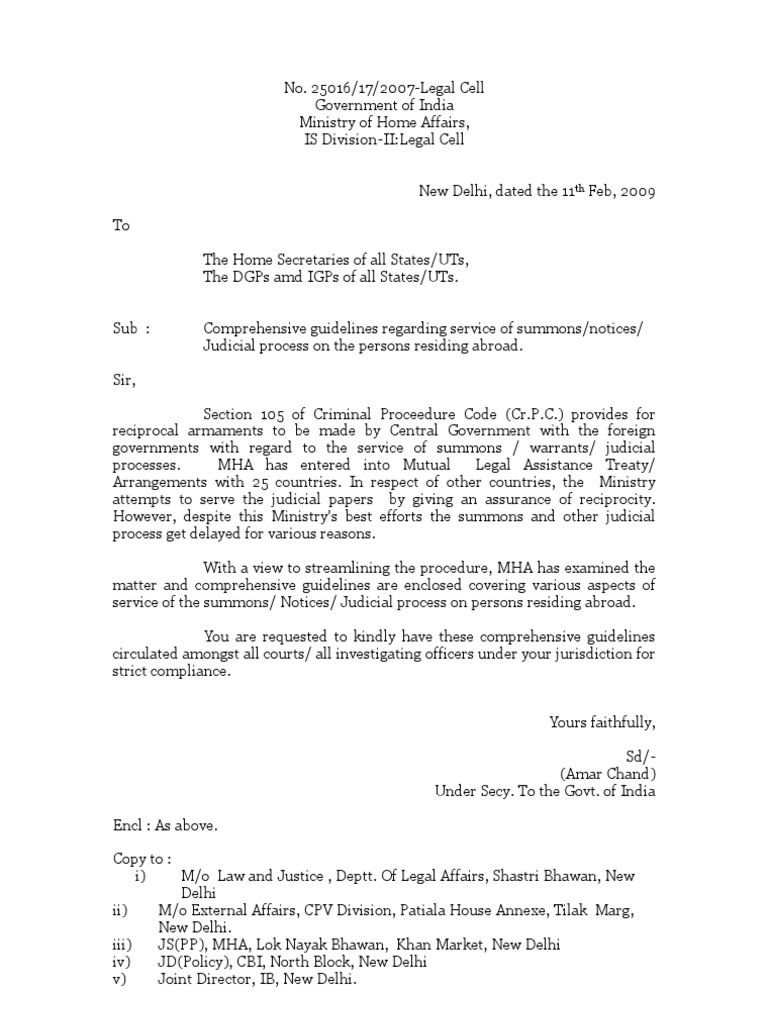 Guideline To Serve Notice in Foreign Country | PDF | Service Of Process ...