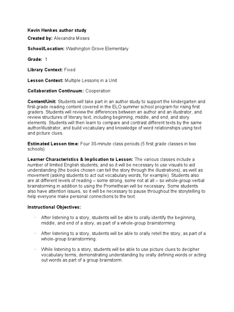 Kevin Henkes | PDF | Vocabulary | Storytelling