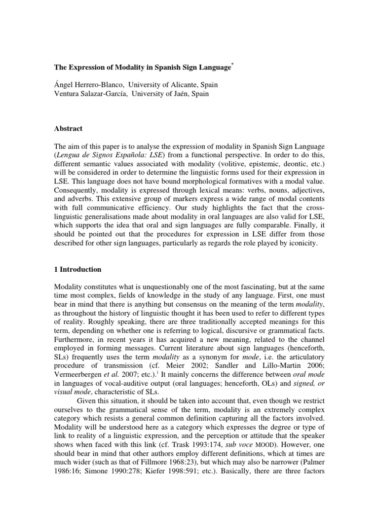 Modality in Spanish Sign Language | PDF | Modal Logic | Verb