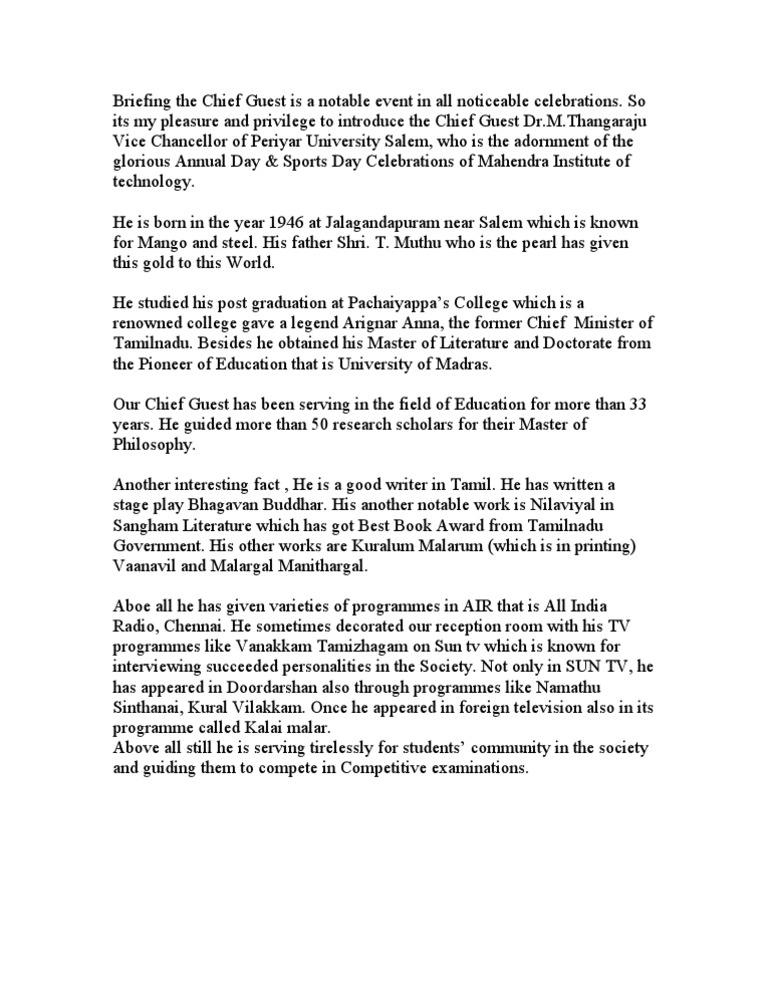 Briefing The Chief Guest Is A Notable Event in All Noticeable ...