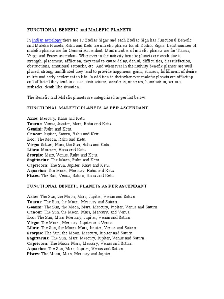 Functional Benefic and Malefic Planets | PDF