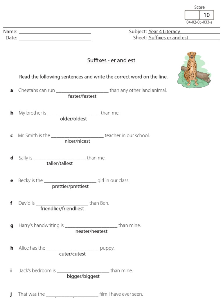 Suffixes: Er and Est Worksheet | PDF | Semiotics | Linguistics