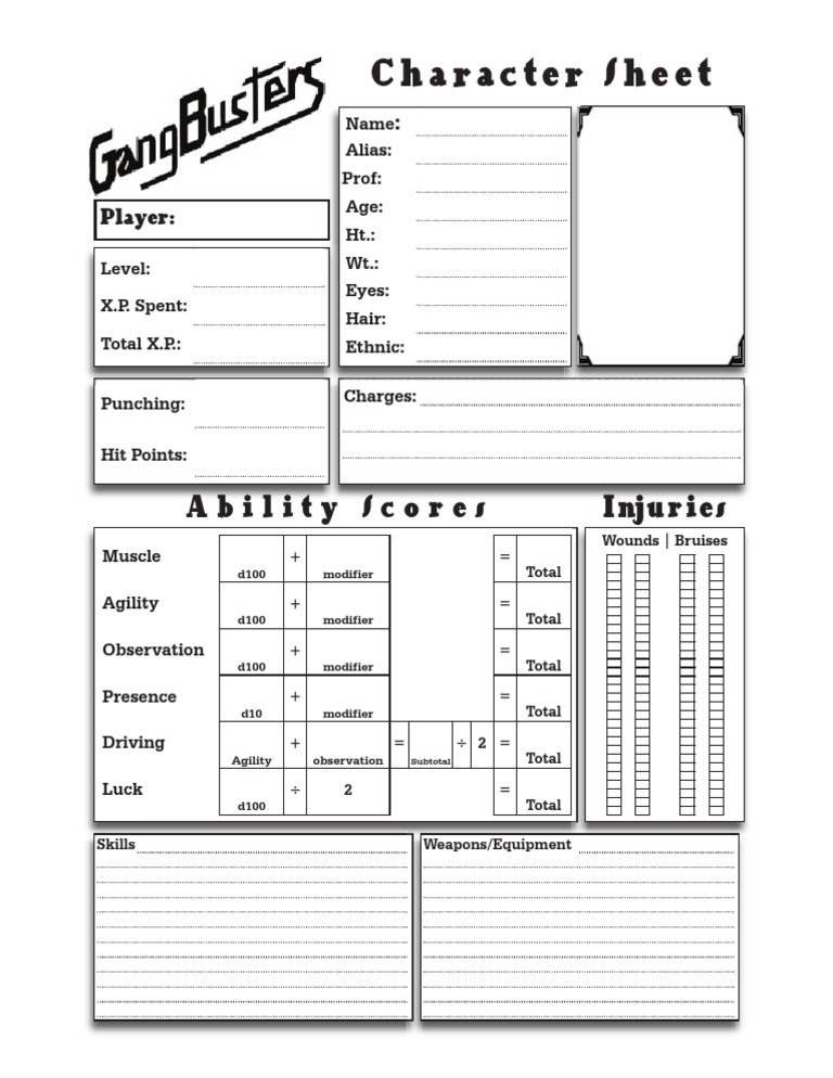 Gangbusters Character Sheet | PDF