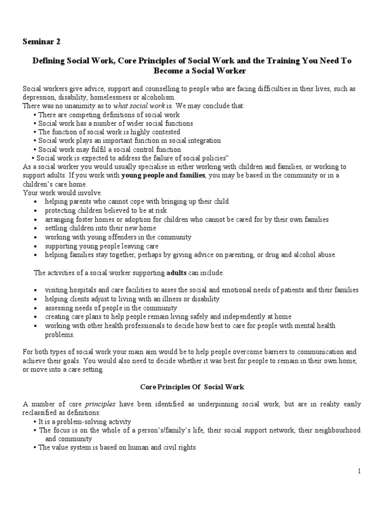 SEMINAR - 02 - Defining Social Work, Core Principles of Social Work ...