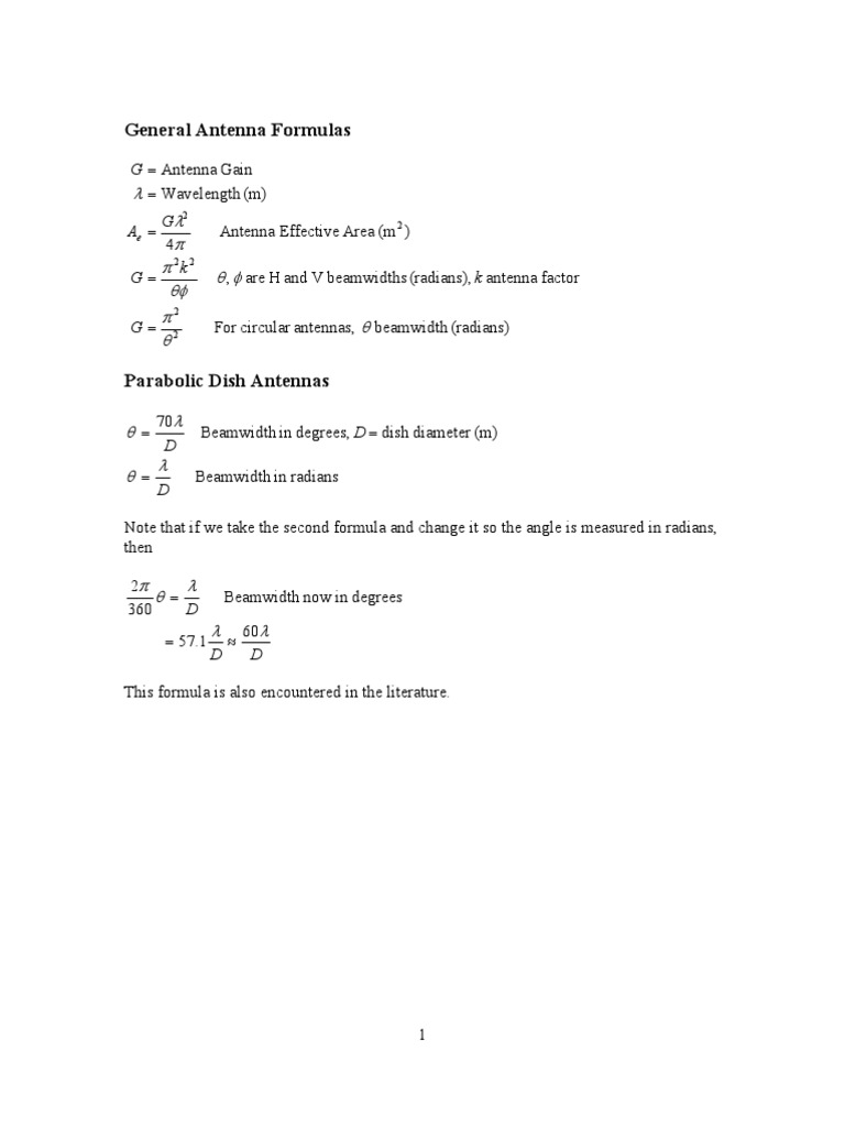 Antenna Formulas | PDF