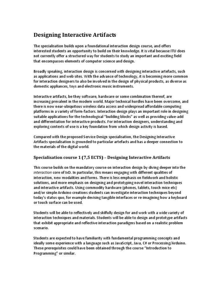 Designing Interactive Artifacts | PDF | Design | Prototype