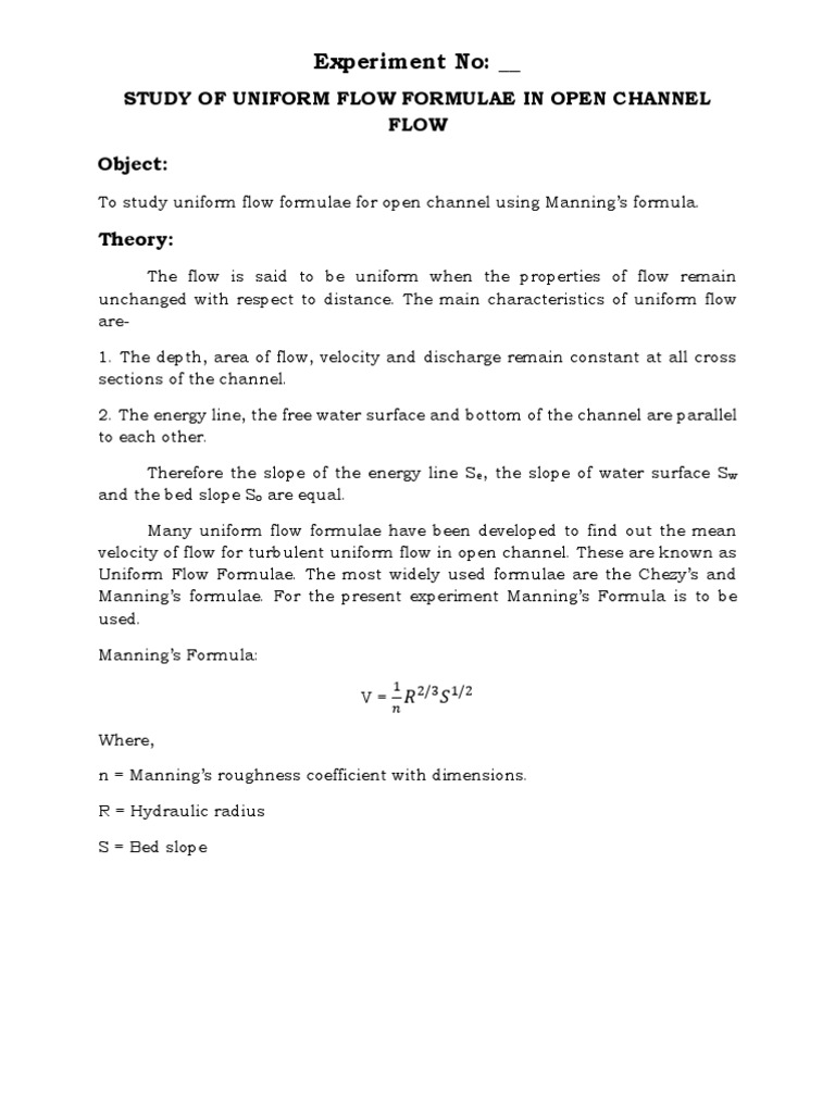 Study of Uniform Flow Formulae | PDF | Fluid Dynamics | Physical Quantities